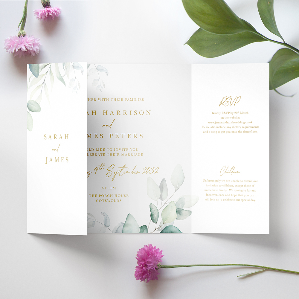 Dreamy Eucalyptus Printed Foil Gatefold Wedding Invite
